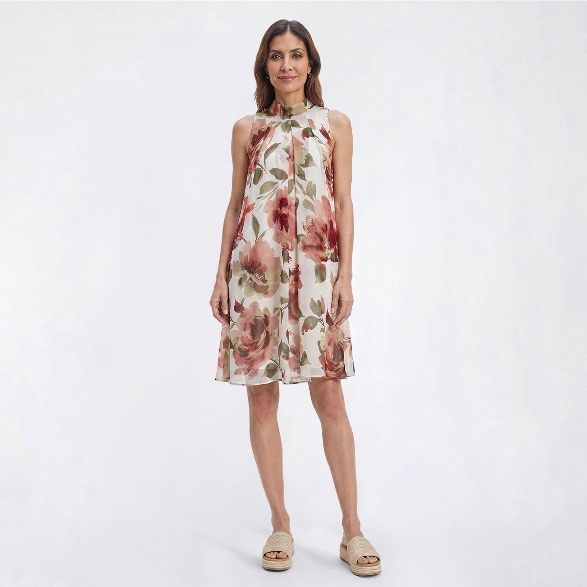 Click here for Womens Robbie Bee Floral Tie Back Mock Neck Shift... prices